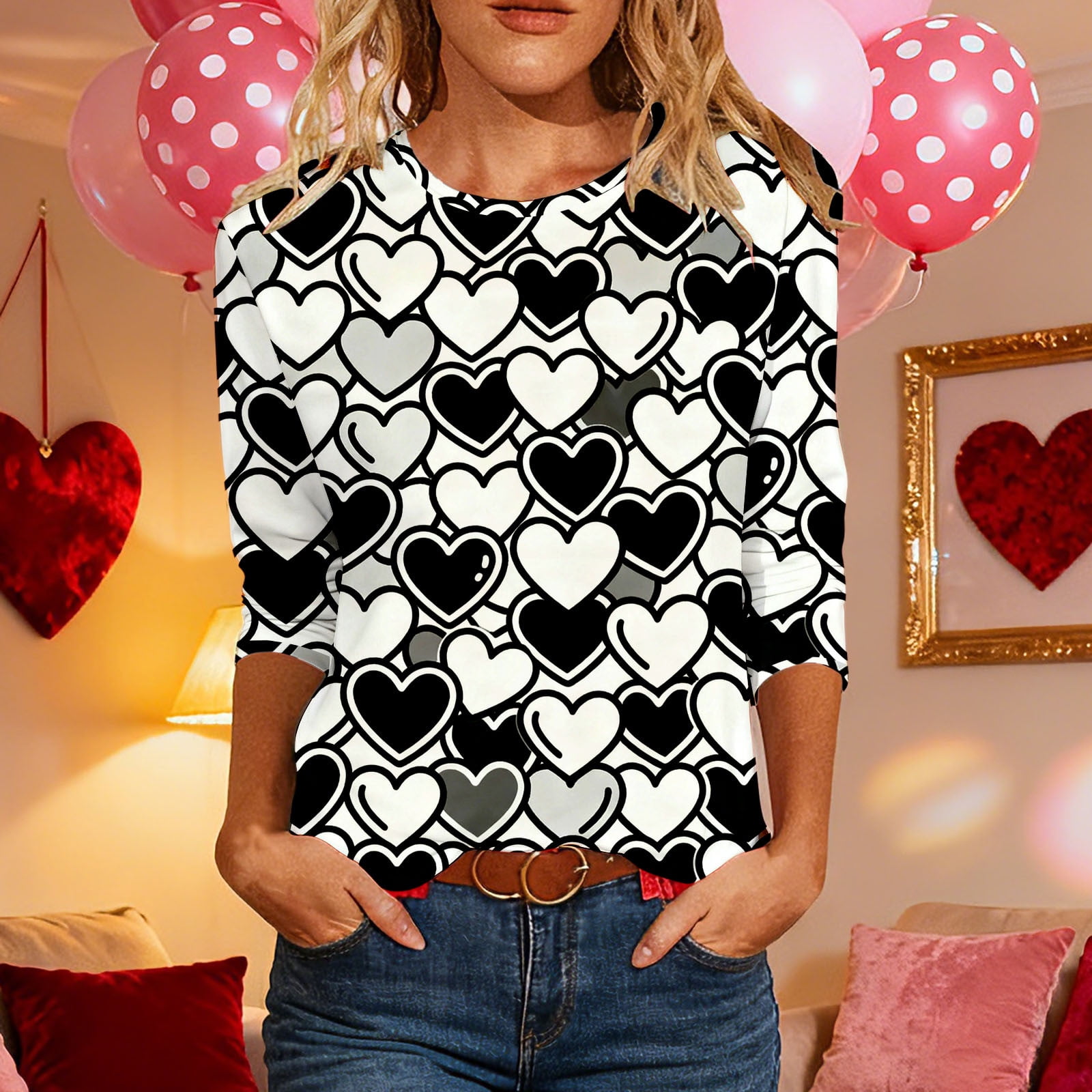 Craaazy Cozy Valentines Shirts for Women 3/4 Sleeve Crewneck Tops Gifts ...