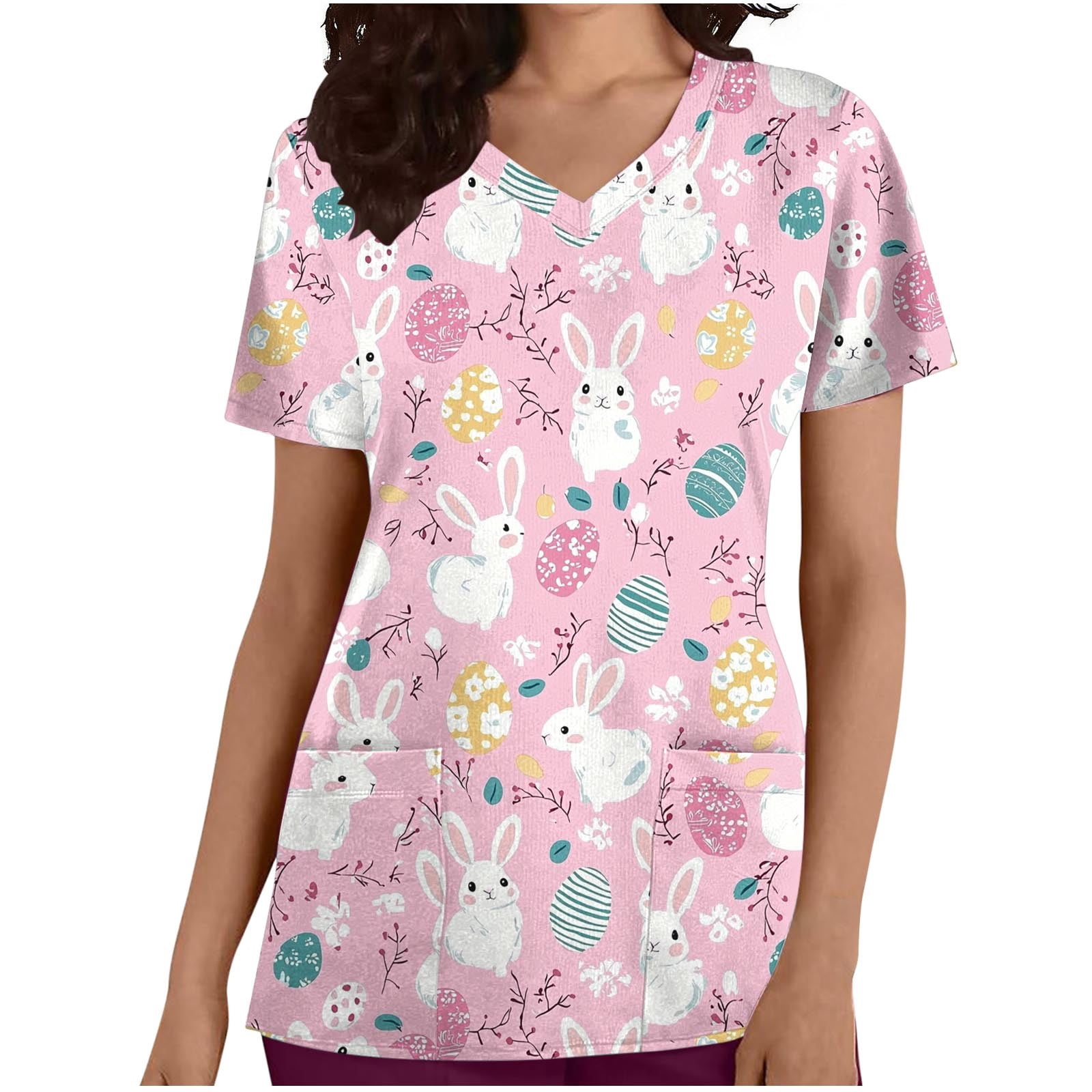 Craaazy Easter Shirts for Women Casual V Neck Cute Printed Soft Nursing ...