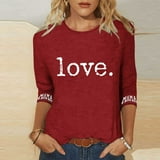 Craaazy Fashion Women's Valentines Cozy Round Neck Tops 3/4 Sleeve ...