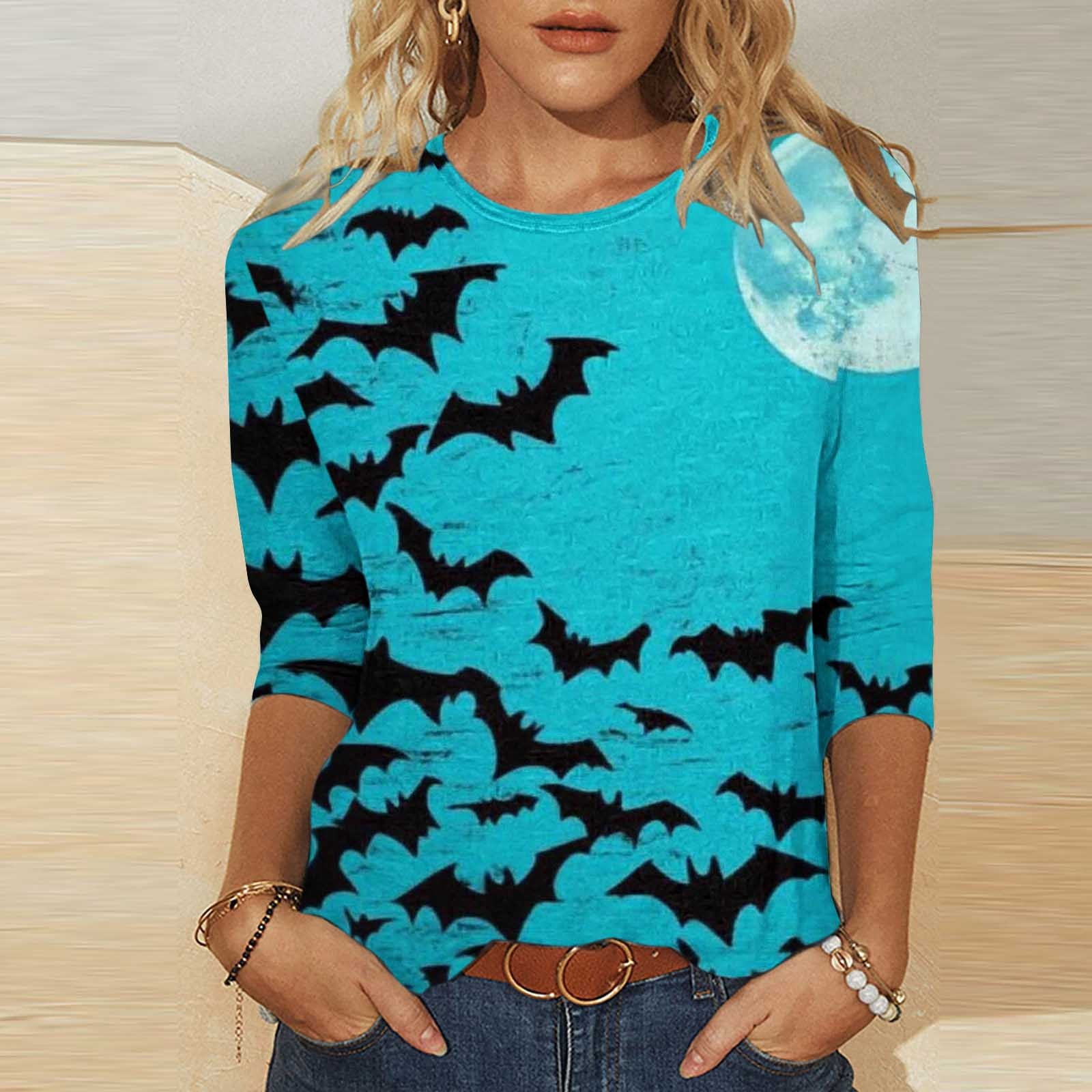 Craaazy Halloween 3/4 Sleeve Women's Top Plus Size Relaxed Multicolor ...