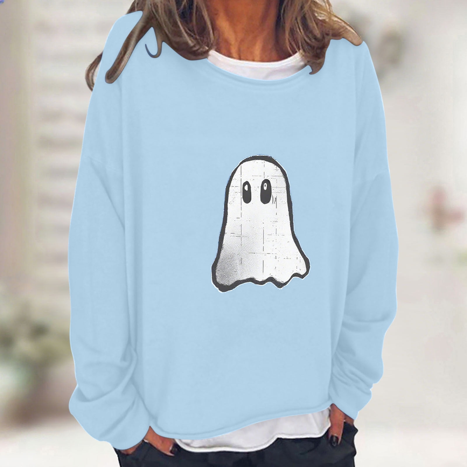 Craaazy Halloween Shirts For Women Fake Two Piece Casual Crew Neck Long ...