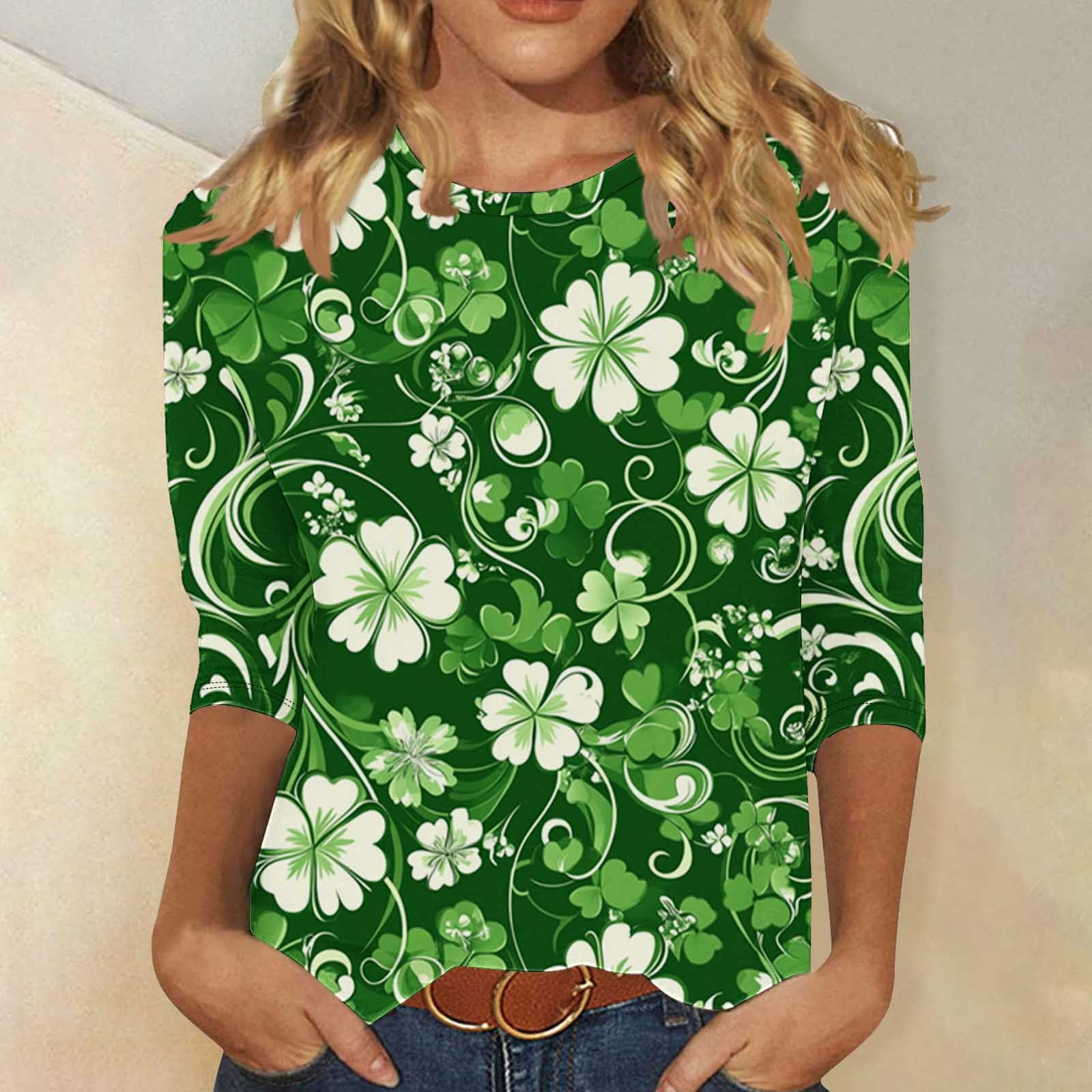 Craaazy Ladies' Leisure St. Patrick's Day Printed Round Neck 3/4 Sleeve ...