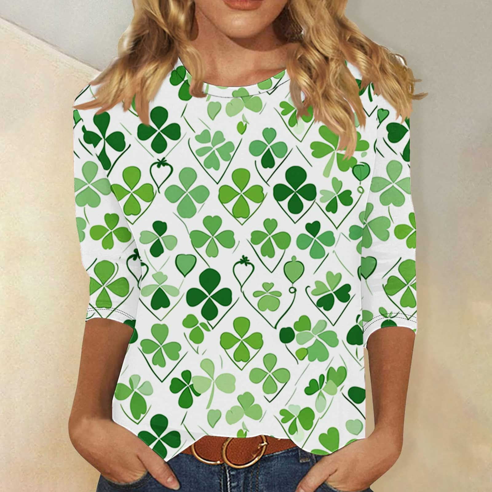 Craaazy Ladies' Leisure St. Patrick's Day Printed Round Neck 3/4 Sleeve ...