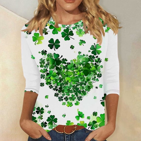 Craaazy Ladies' Leisure St. Patrick's Day Printed Round Neck 3/4 Sleeve ...