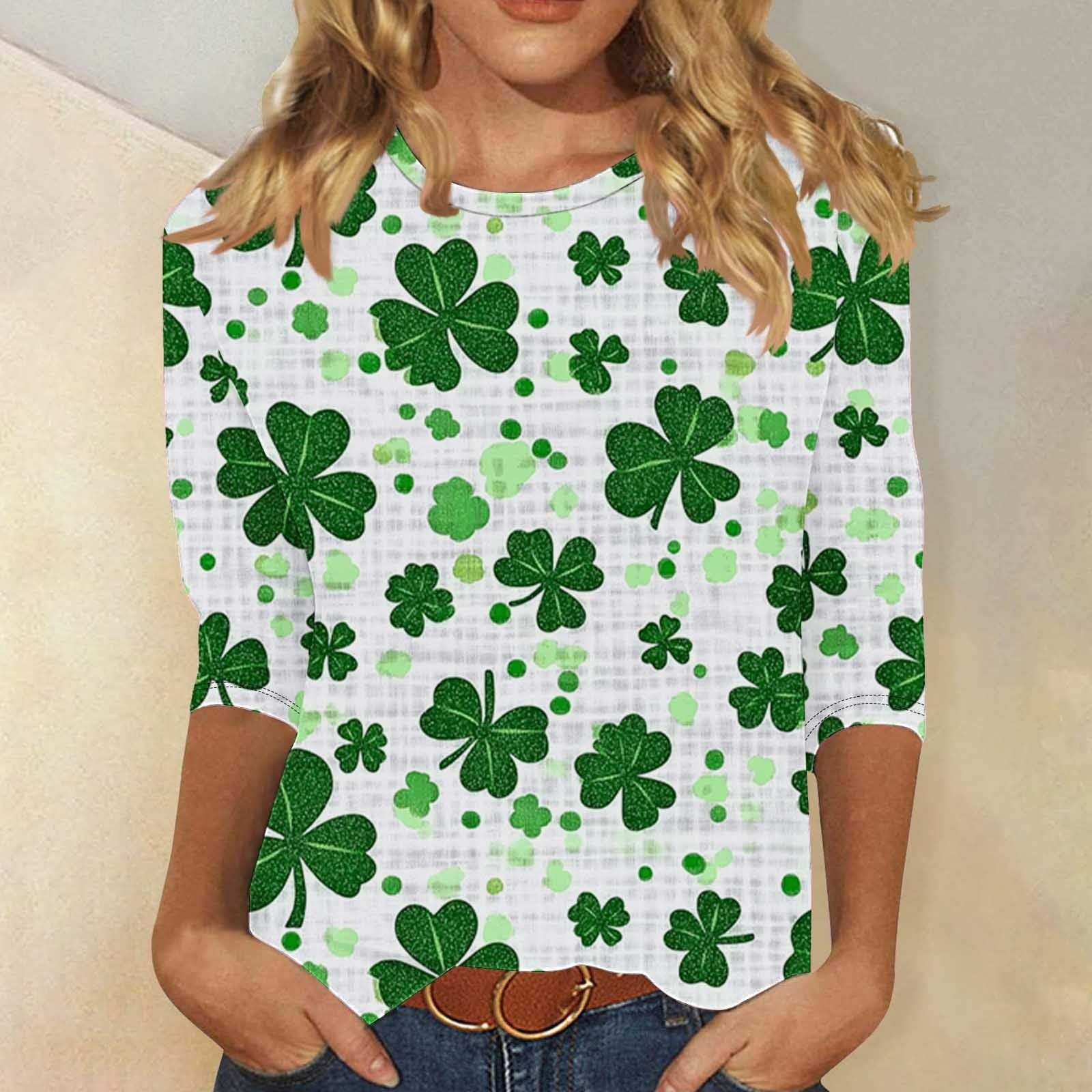 Craaazy Ladies' Leisure St. Patrick's Day Printed Round Neck 3/4 Sleeve ...