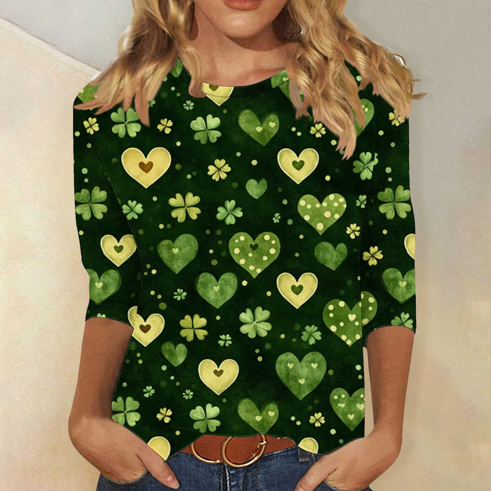 Craaazy Ladies' Leisure St. Patrick's Day Printed Round Neck 3/4 Sleeve ...
