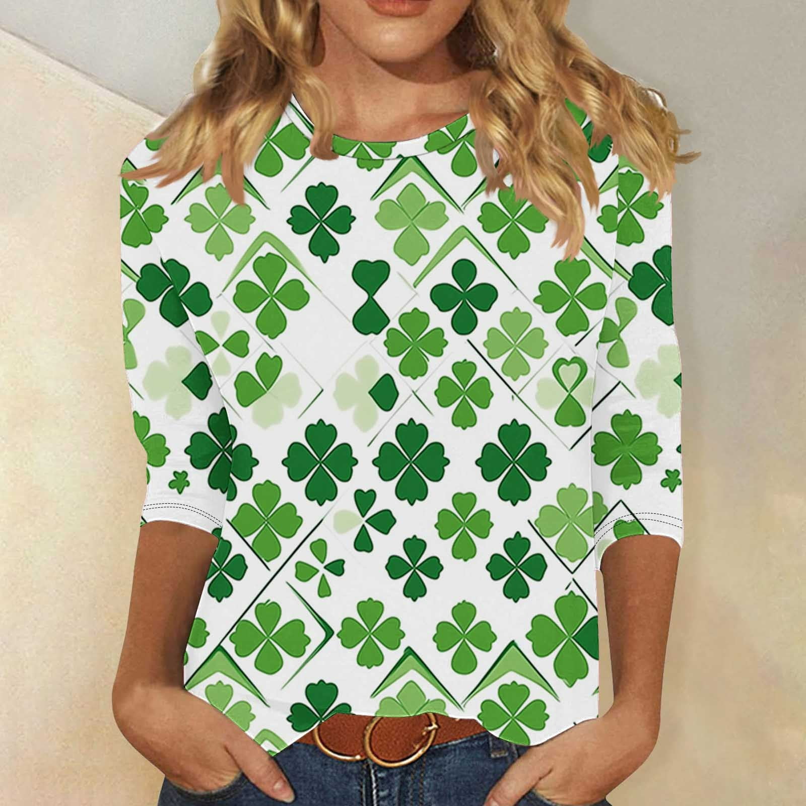 Craaazy Ladies' Leisure St. Patrick's Day Printed Round Neck 3/4 Sleeve ...