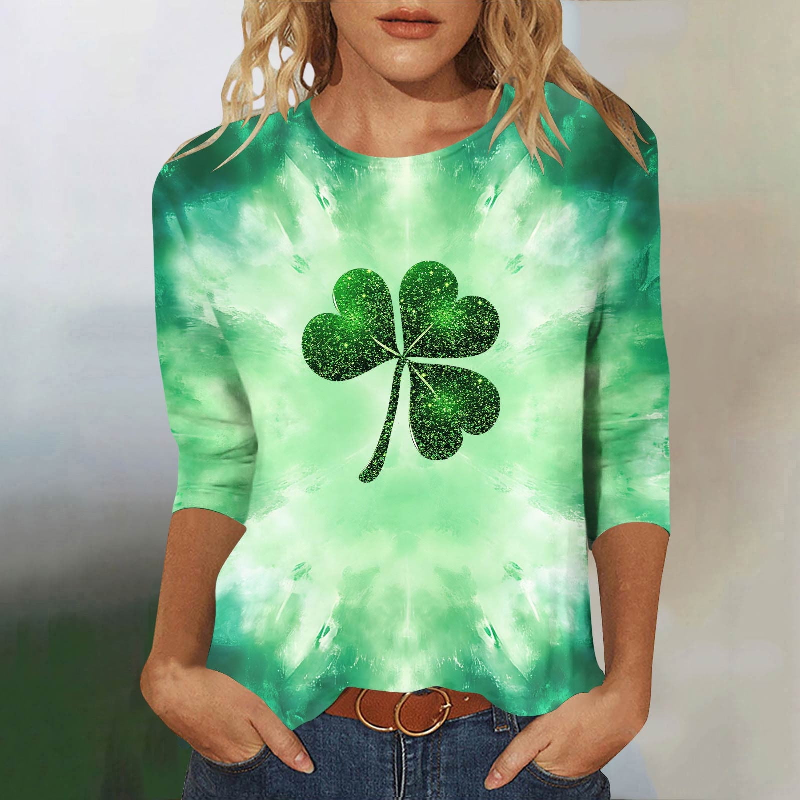 Craaazy Ladies' Loose Casual St. Patrick's Day Printed Round Neck 3/4 ...