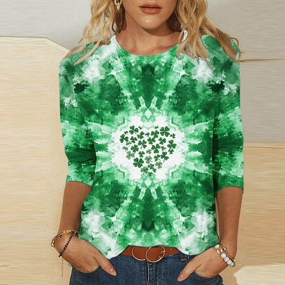 Craaazy Ladies' Round Neck 3/4 Sleeve T-shirt Loose Holiday Long ...