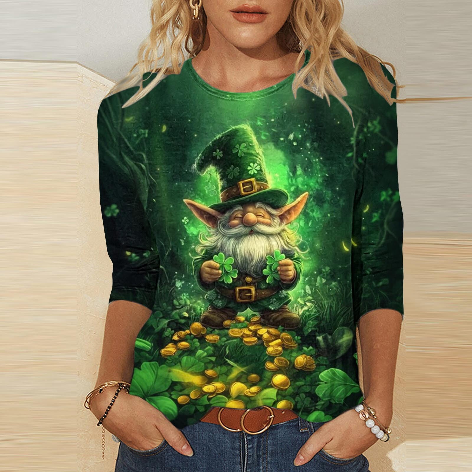 Craaazy Ladies' St. Patrick's Day Printed Round Neck T-shirt Leisure ...