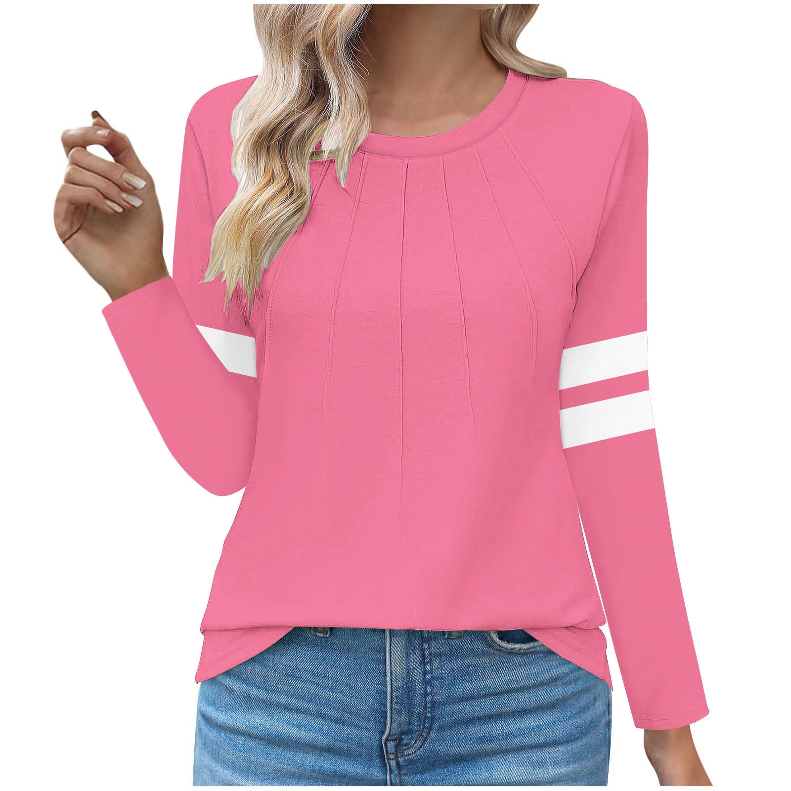 Craaazy Long Sleeve Tops for Gifts Women Round Neck Printed Pleated ...