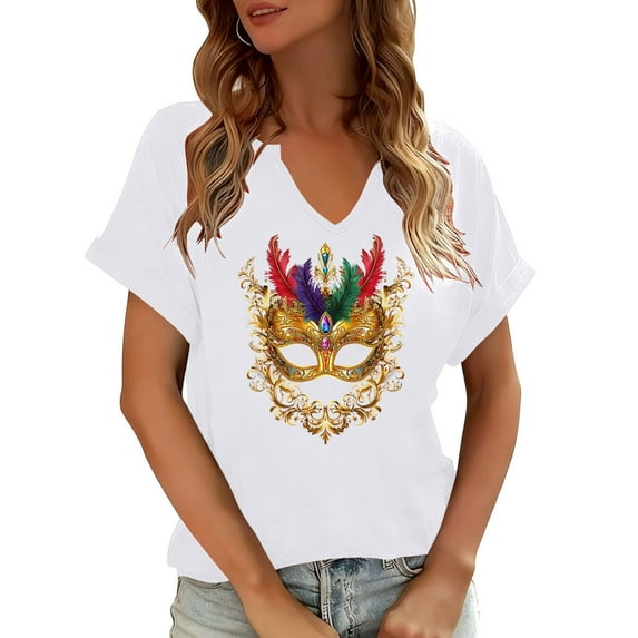 Craaazy Mardi Gras Shirts for Women Short Sleeve Casual Carnival ...