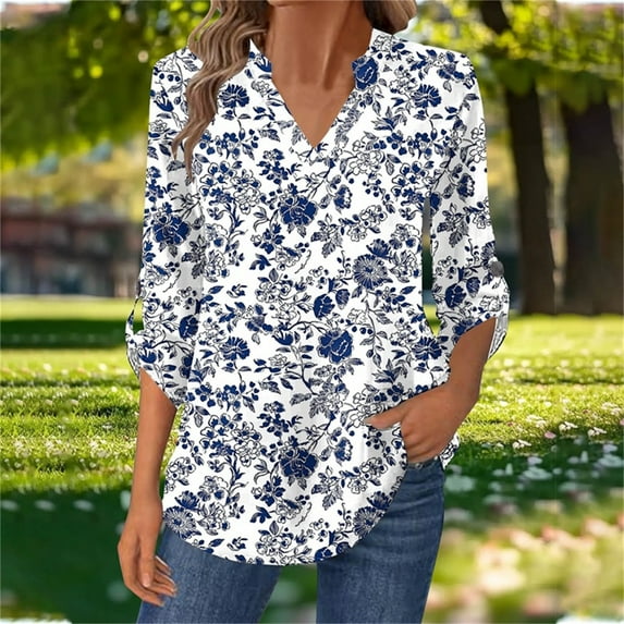 Craaazy Oversized Tshirts For Women Casual Printed V Neck Long Sleeve ...