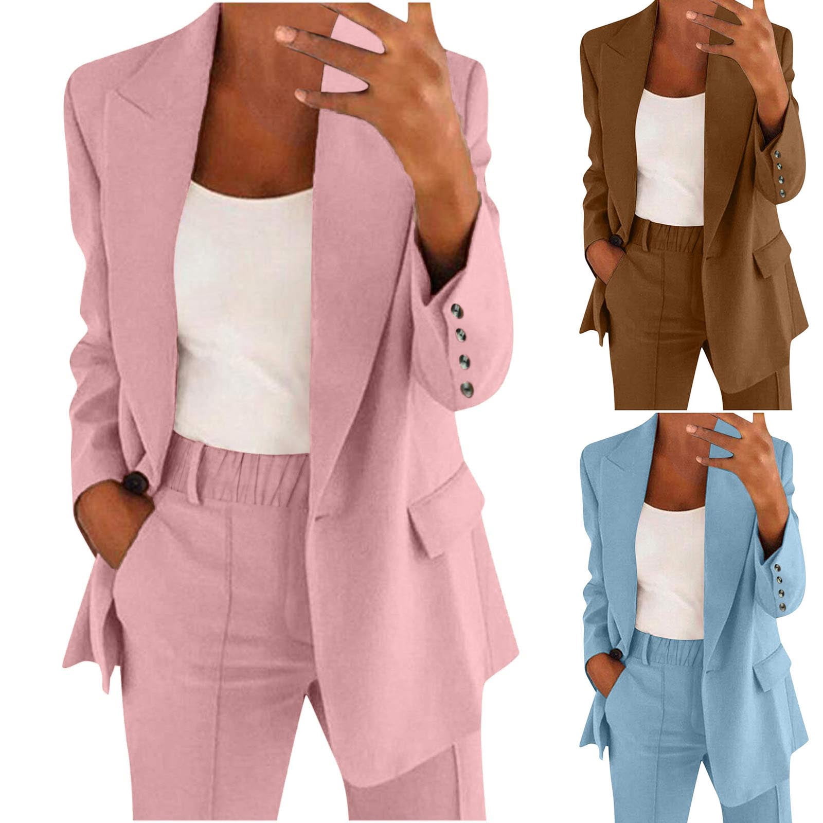 Craaazy Plus Size Two Piece Sets for Women Blazer Suits Casual Fit ...