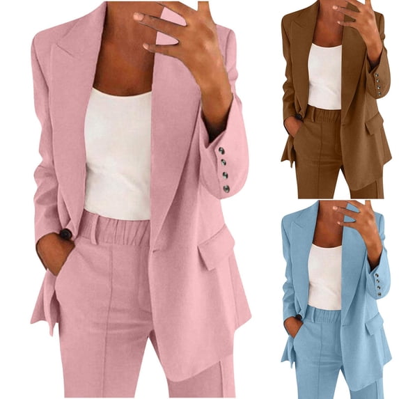 Craaazy Plus Size Two Piece Sets for Women Blazer Suits Casual Fit ...