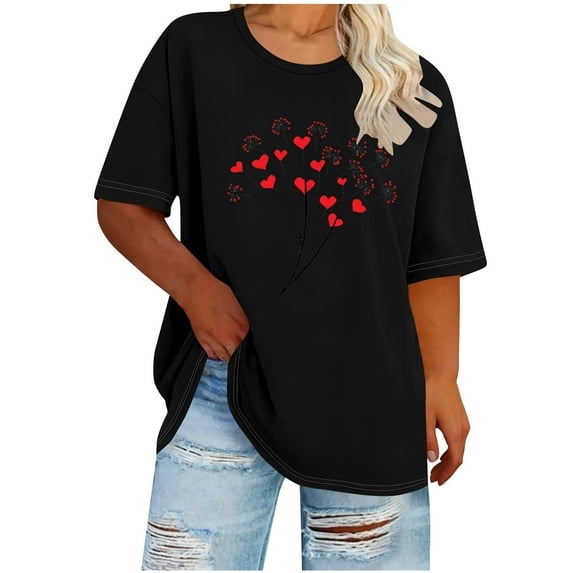 Craaazy Plus Size Women's Valentines Short Sleeve Shirts Heart Print ...