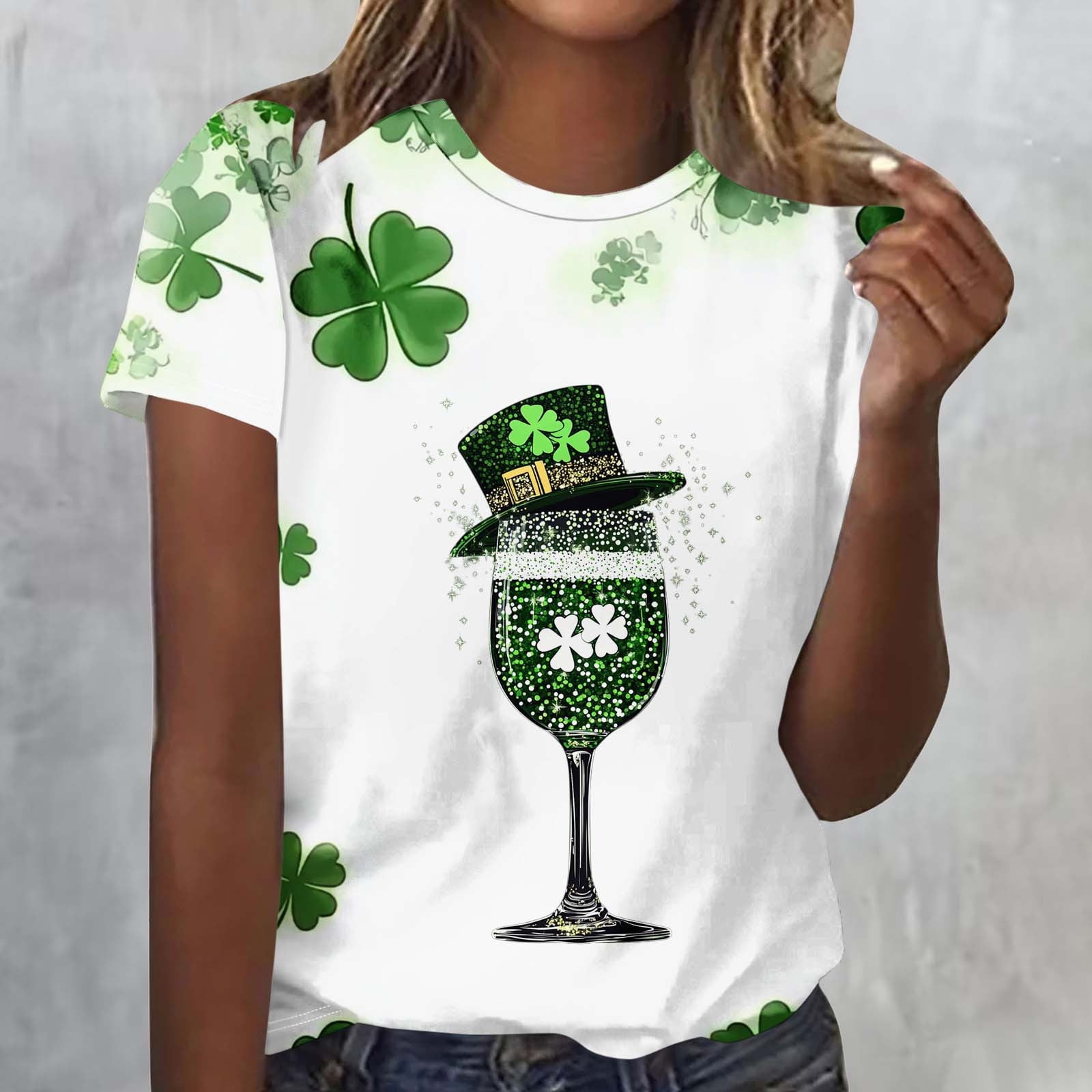Craaazy Short Sleeve T-Shirts for Women Shamrock Printed Crewneck Tops ...