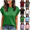 Craaazy Short Sleeve Womens Tops Solid Color Round Neck Ruffle Sleeve ...