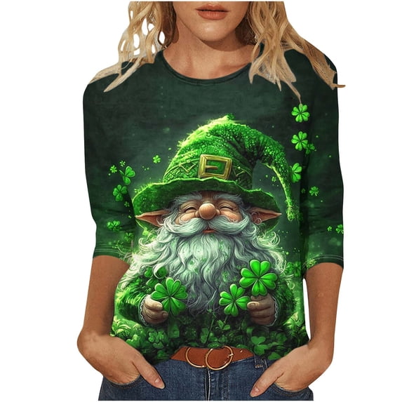 Craaazy St Patricks Day Tops for Women Round Neck 3/4 Sleeve Loose ...