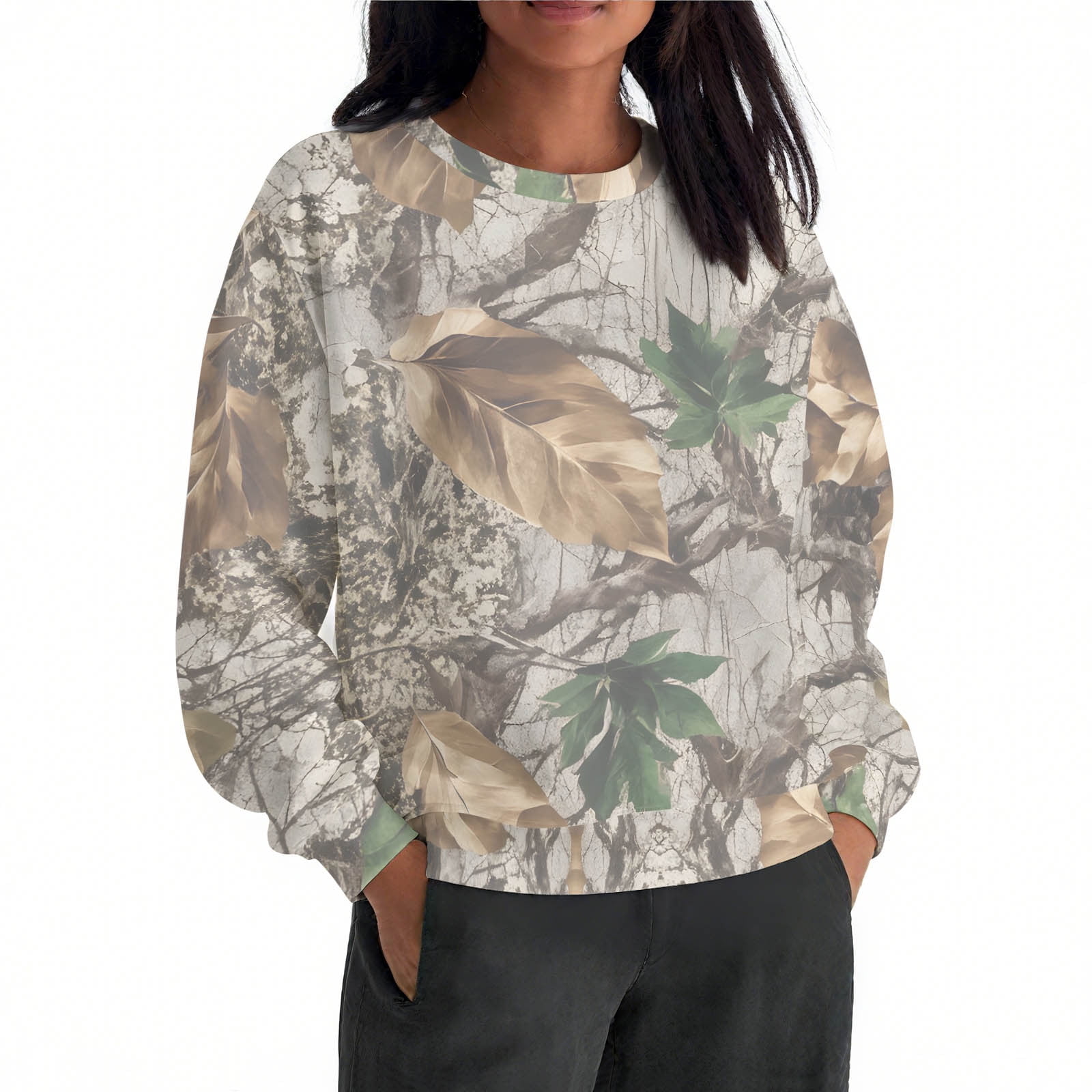 Craaazy Sweatshirt For Women Leaf Print Oversized Fall Fashion Long Sleeve Blouses Camo Maple ...