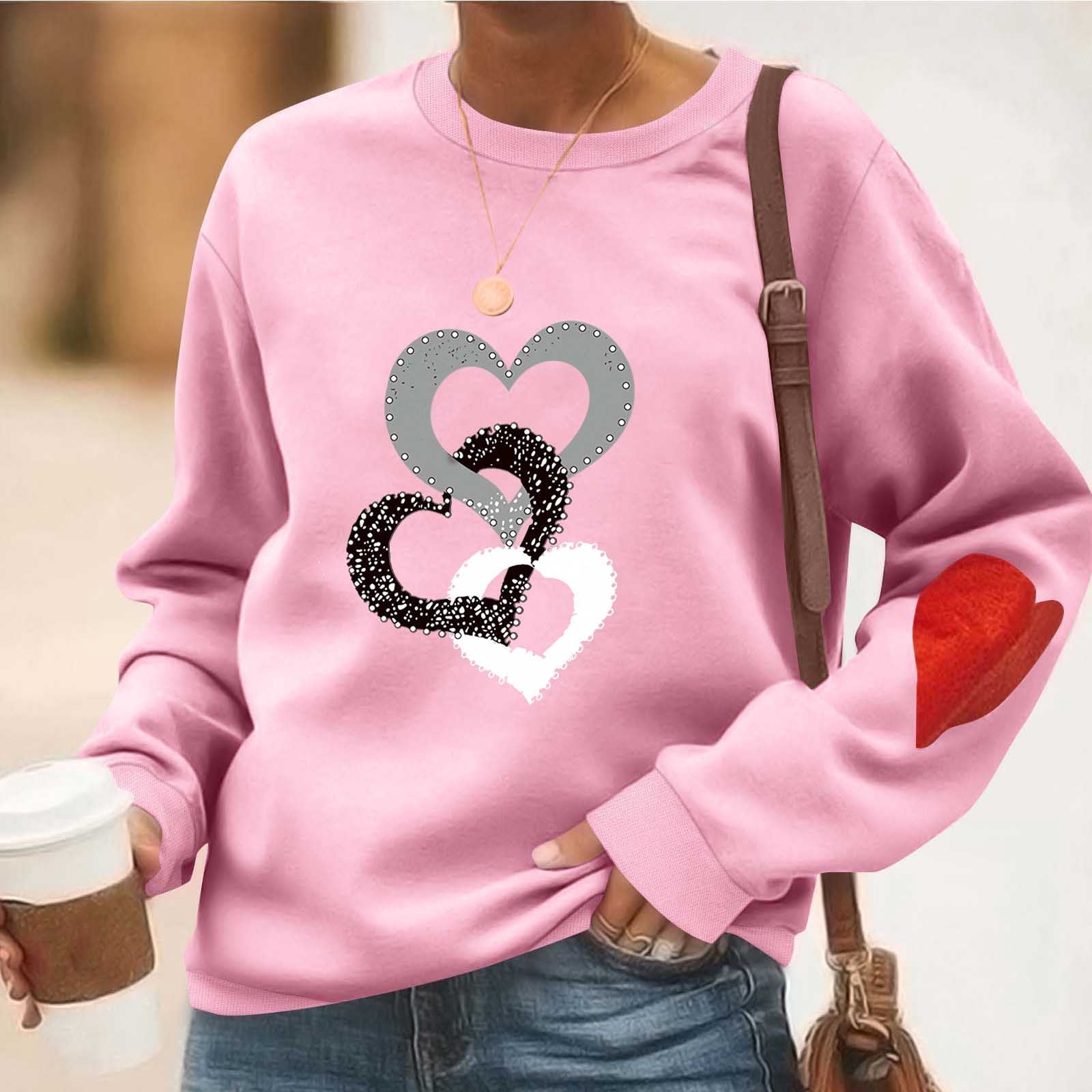 Craaazy Valentine Long Sleeve Tops for Women Love Heart Graphic Round ...