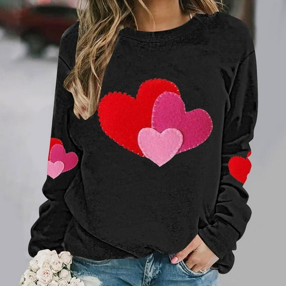 Craaazy Valentine Shirts for Women Round Neck Love Heart Graphic Loose ...