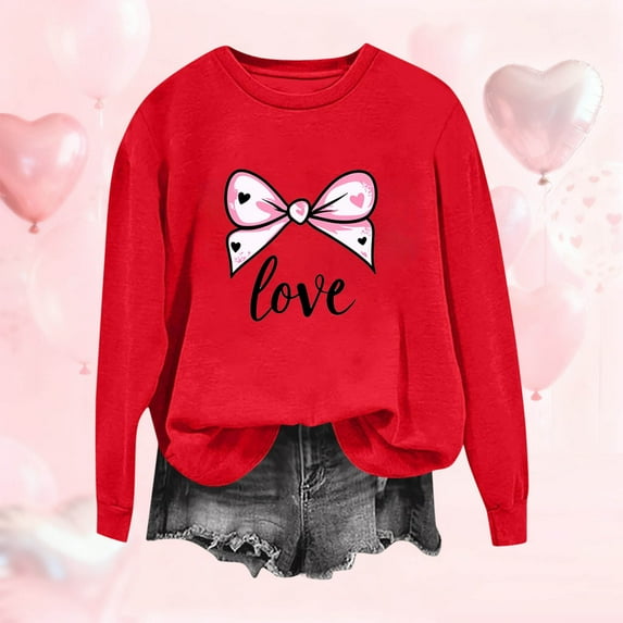 Craaazy Valentines Day Long Sleeve Shirts for Women Heart Prints Loose ...