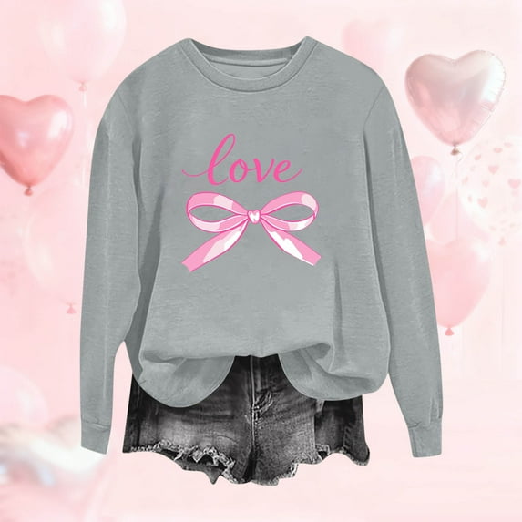 Craaazy Valentines Day Long Sleeve Shirts for Women Heart Prints Loose ...