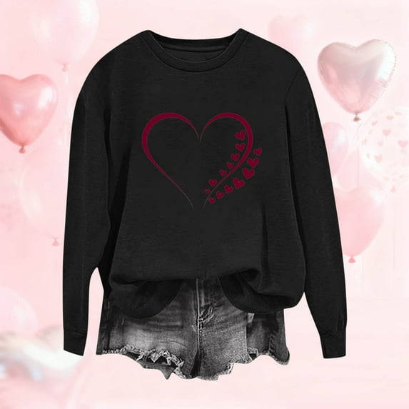 Craaazy Valentines Day Long Sleeve Shirts for Women Heart Prints Loose ...