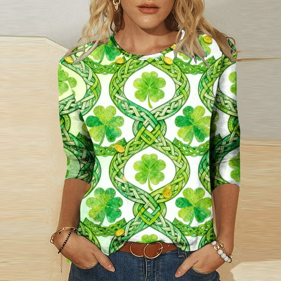 Craaazy Women's 3/4 Sleeve St. Patrick's Day Printed Round-neck Cozy ...