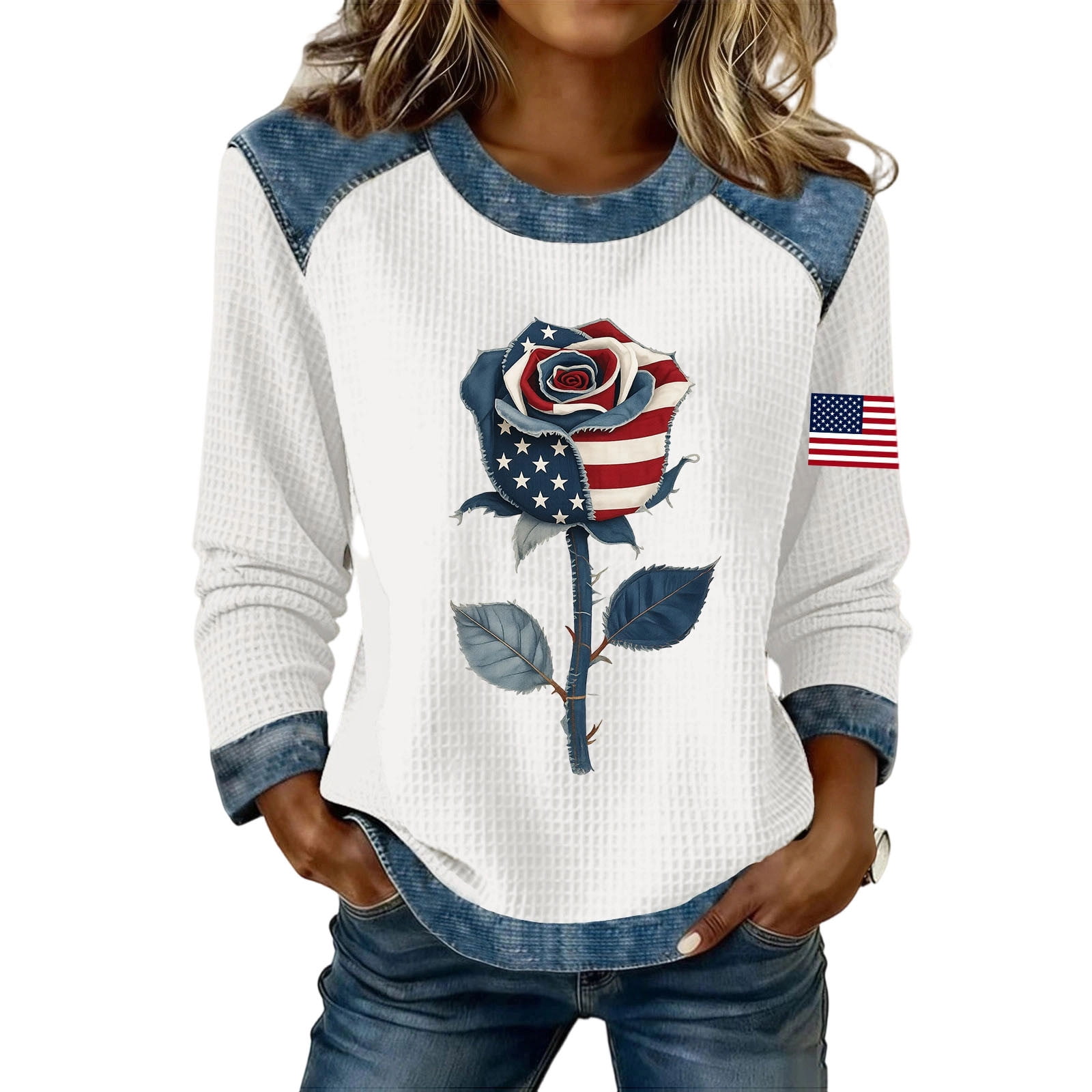 Craaazy Women's America 250 Year Anniversary Printed Round Neck Denim ...