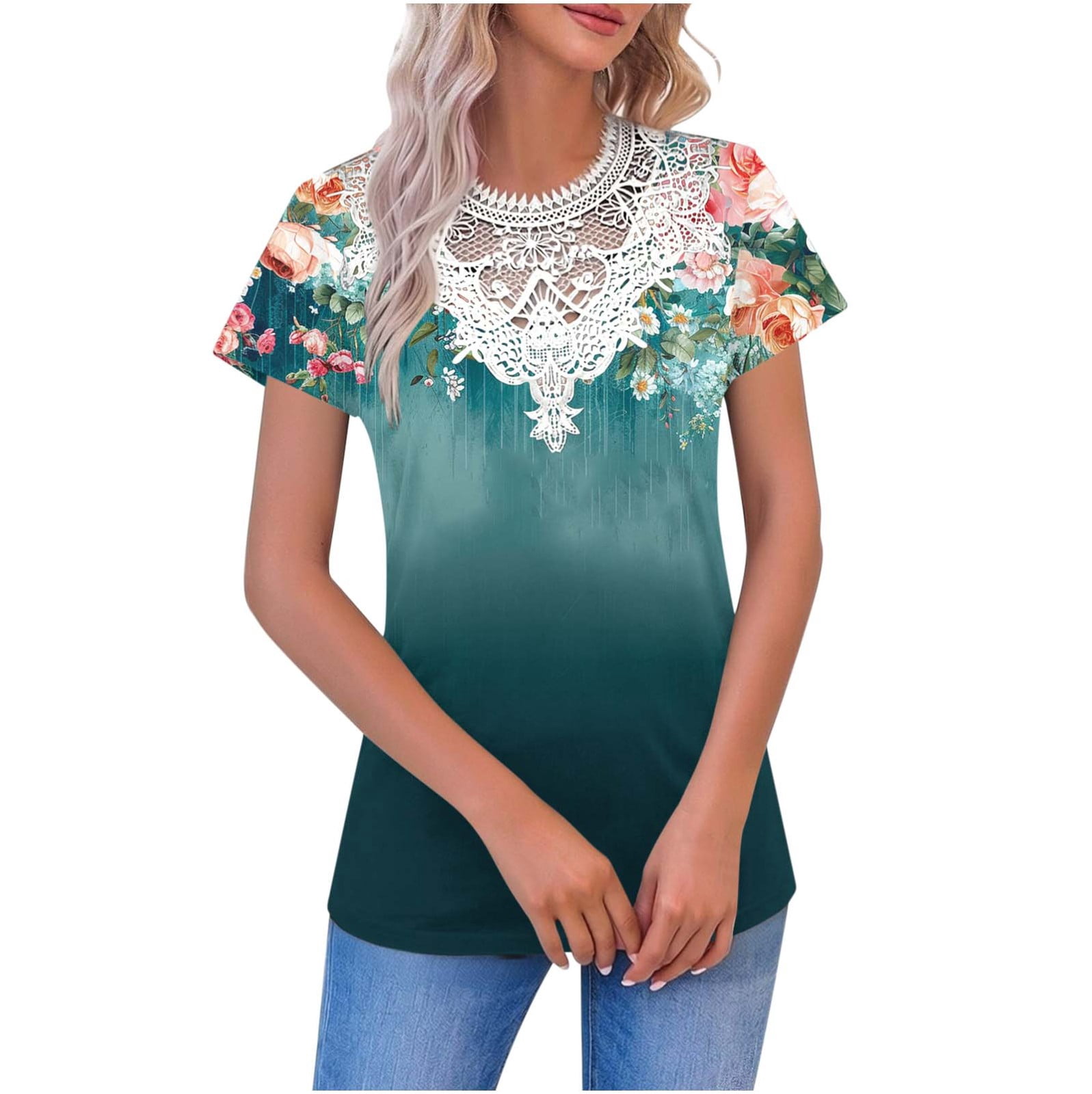 Craaazy Women's Beach Summer Vintage Graphic Floral Print Lace Trim ...