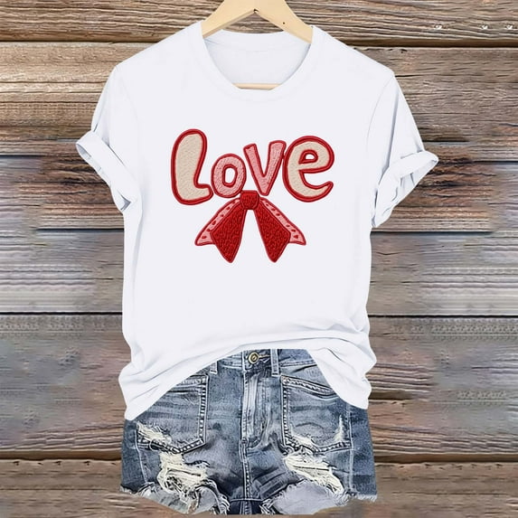 Craaazy Women's Bow Prints Fashion Round Neck Short Sleeved T-shirts ...