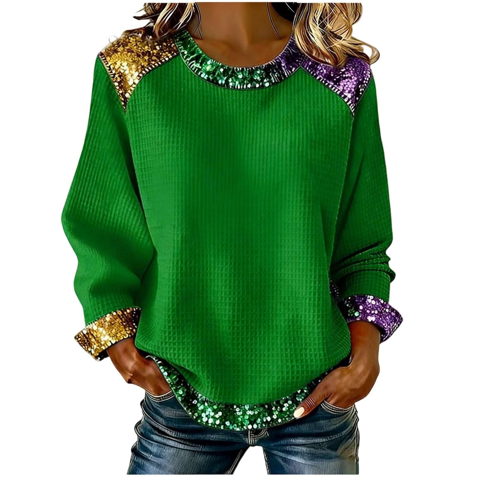 Craaazy Women's Carnival Prints Crewneck Long Sleeve Mardi Gras ...
