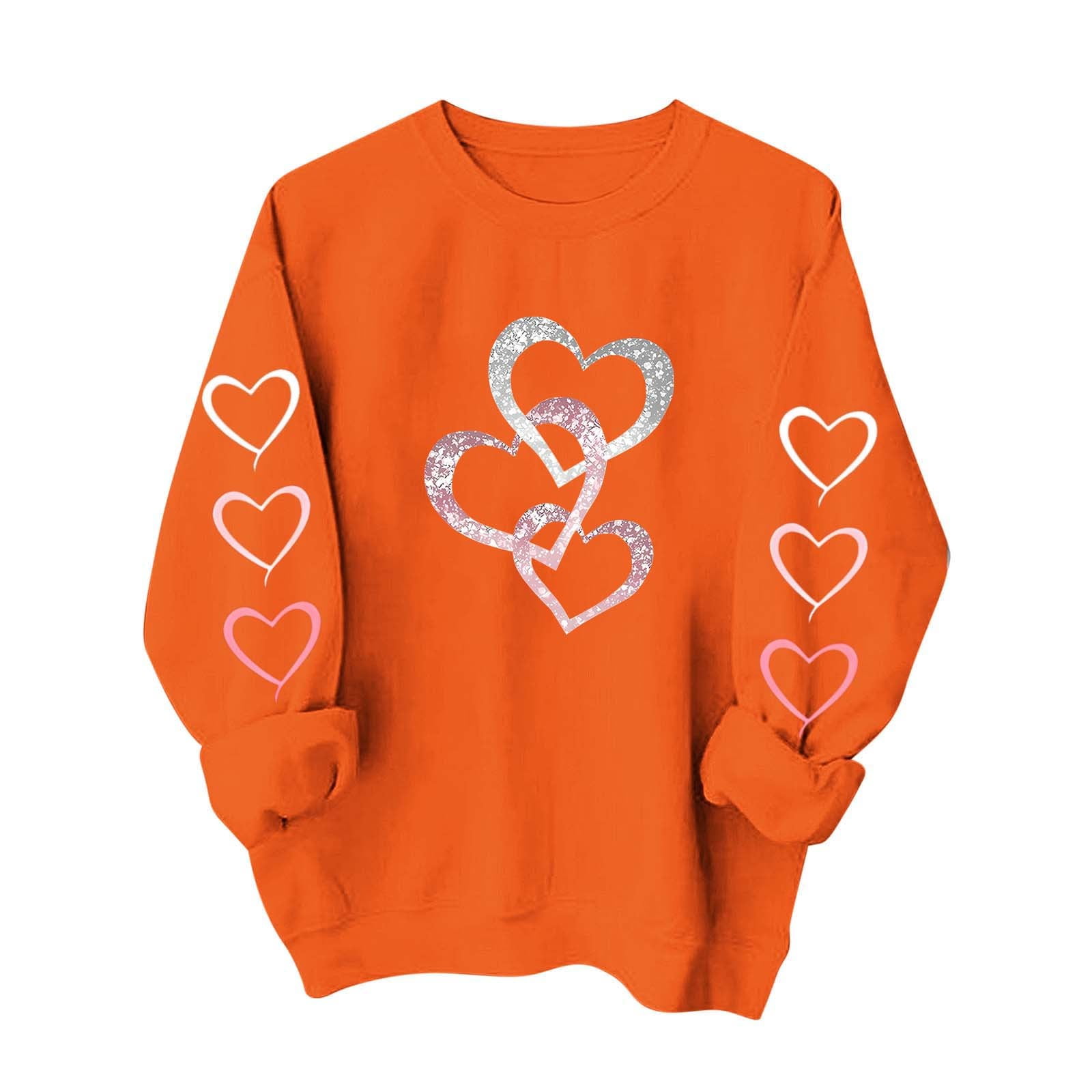 Craaazy Women's Casual Love Heart Round Neck Long Sleeve Cozy ...