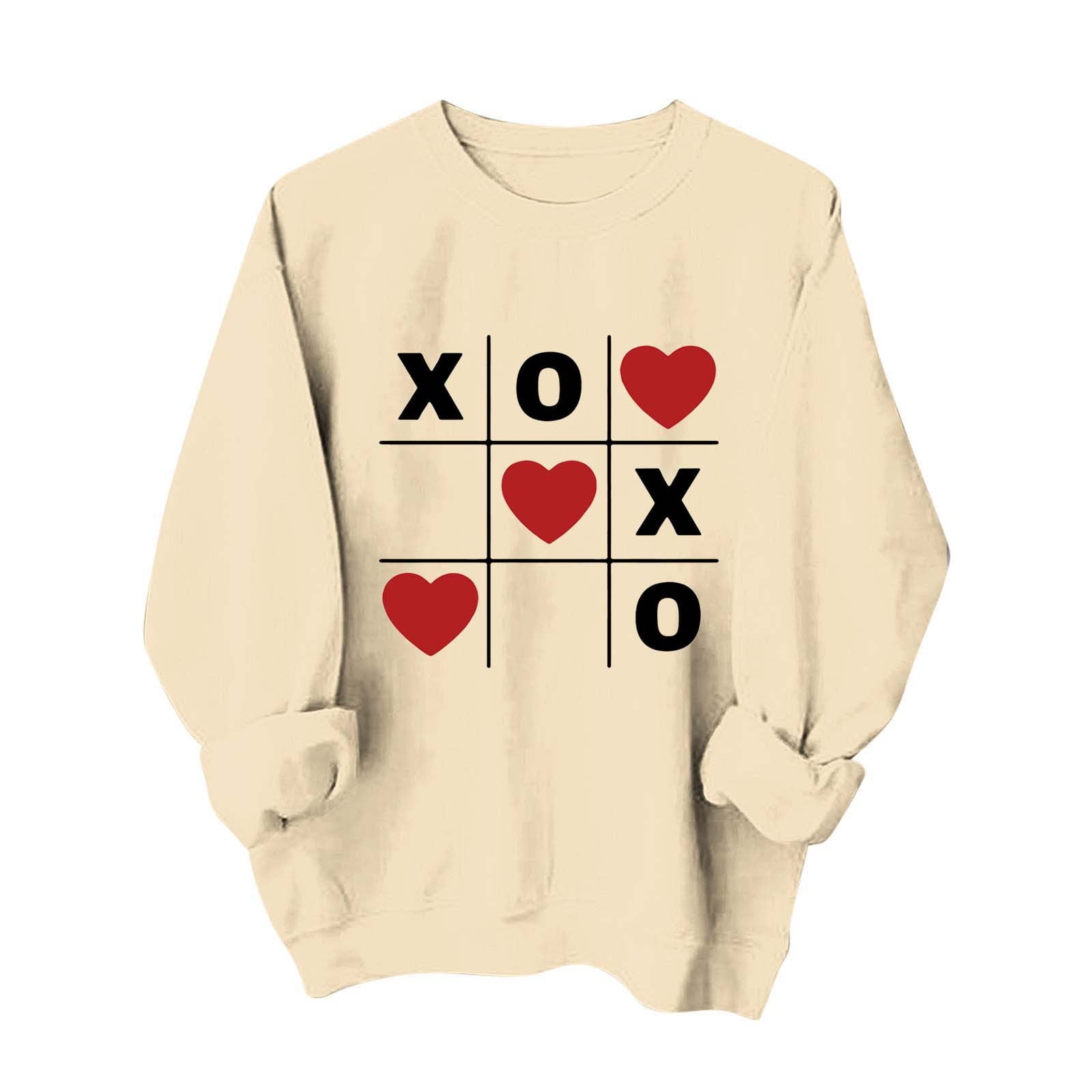 Craaazy Women's Casual Love Heart Round Neck Long Sleeve Cozy ...