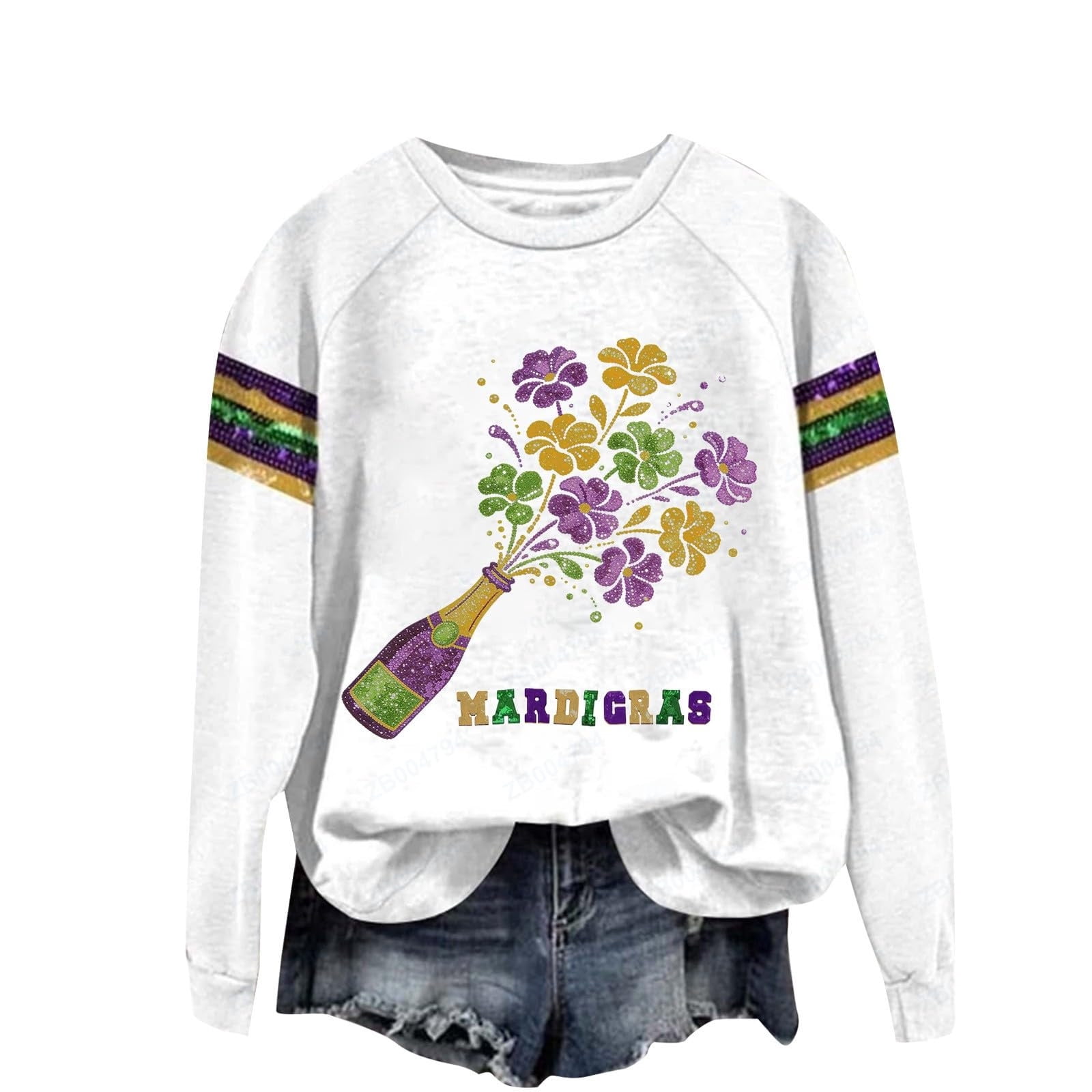 Craaazy Women's Casual Printed Mardi Gras Loose Long Sleeve T-Shirts ...