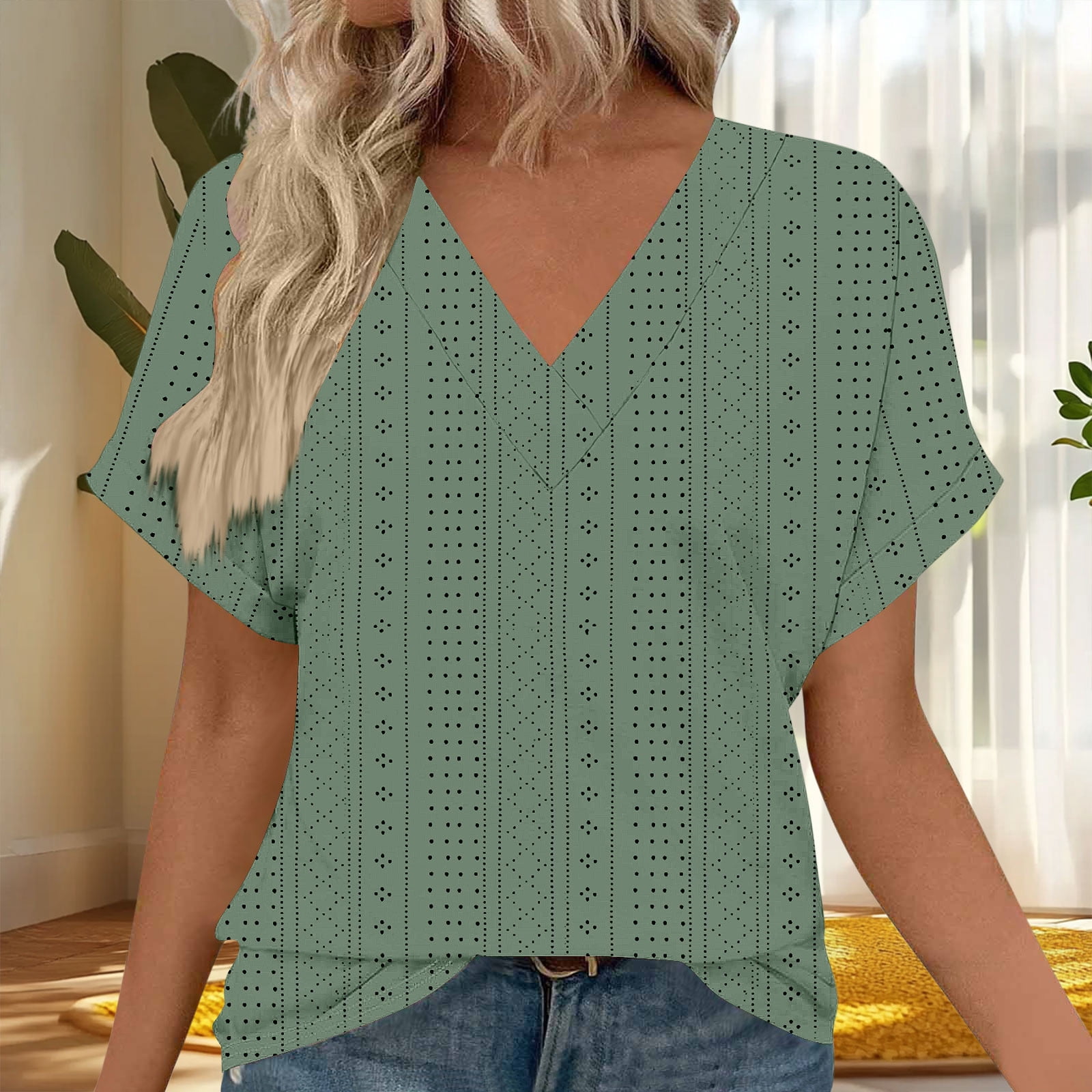 Craaazy Women's Casual Prints Loose Breathable V Neck Short Sleeve Cozy ...