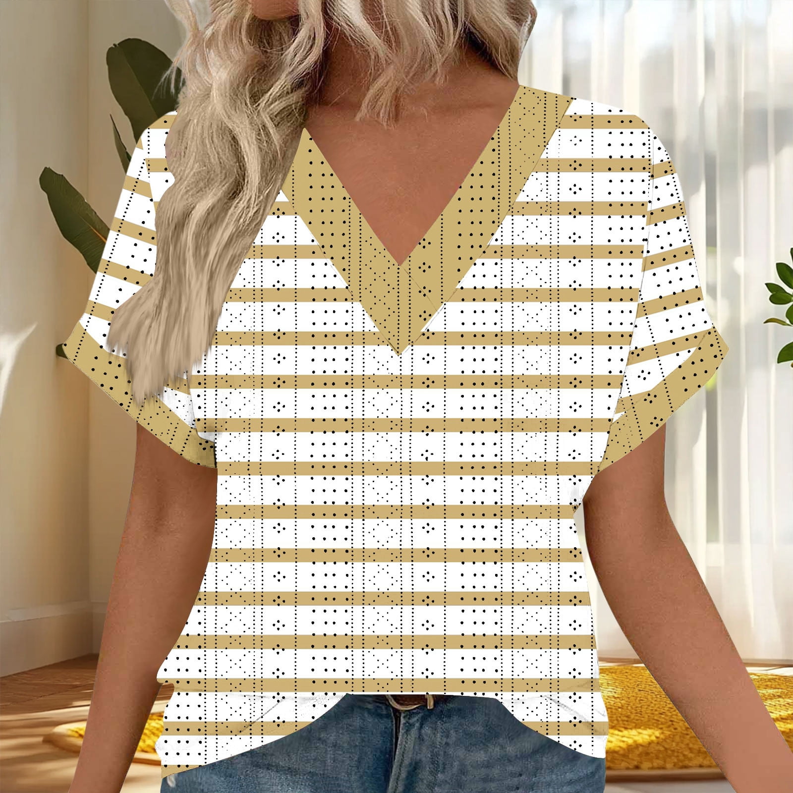 Craaazy Women's Casual Prints Loose Breathable V Neck Short Sleeve Cozy ...