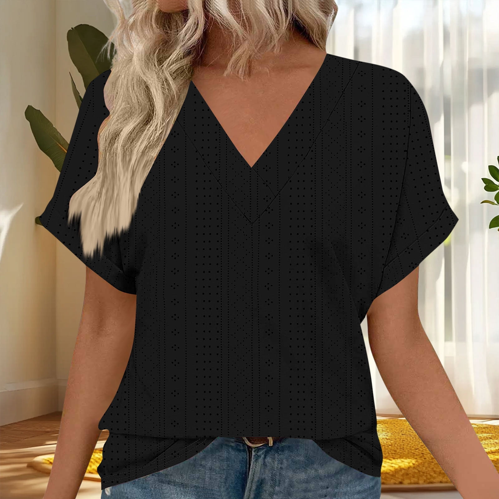 Craaazy Women's Casual Prints Loose Breathable V Neck Short Sleeve Cozy ...