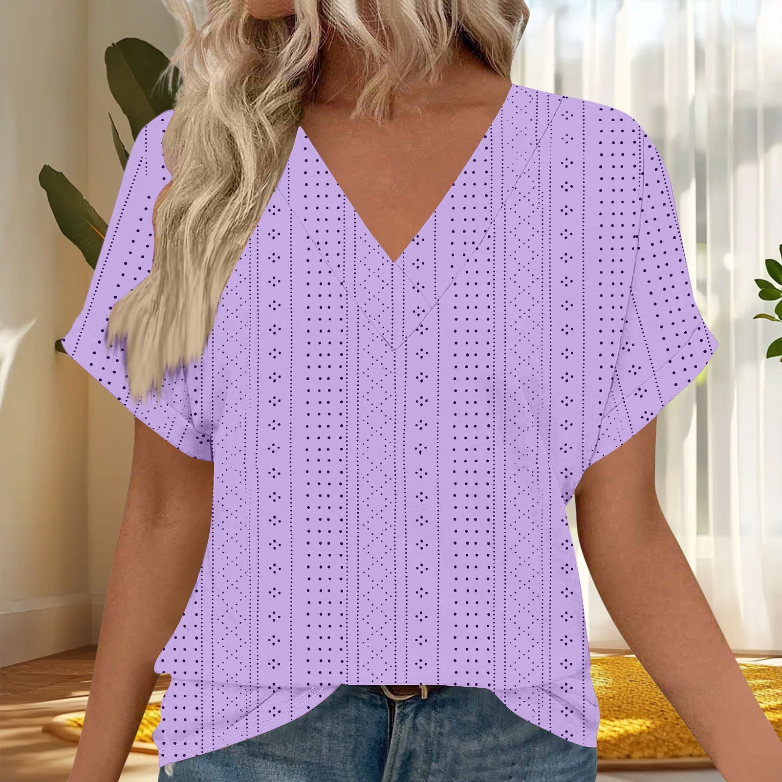 Craaazy Women's Casual Prints Loose Breathable V Neck Short Sleeve Cozy ...