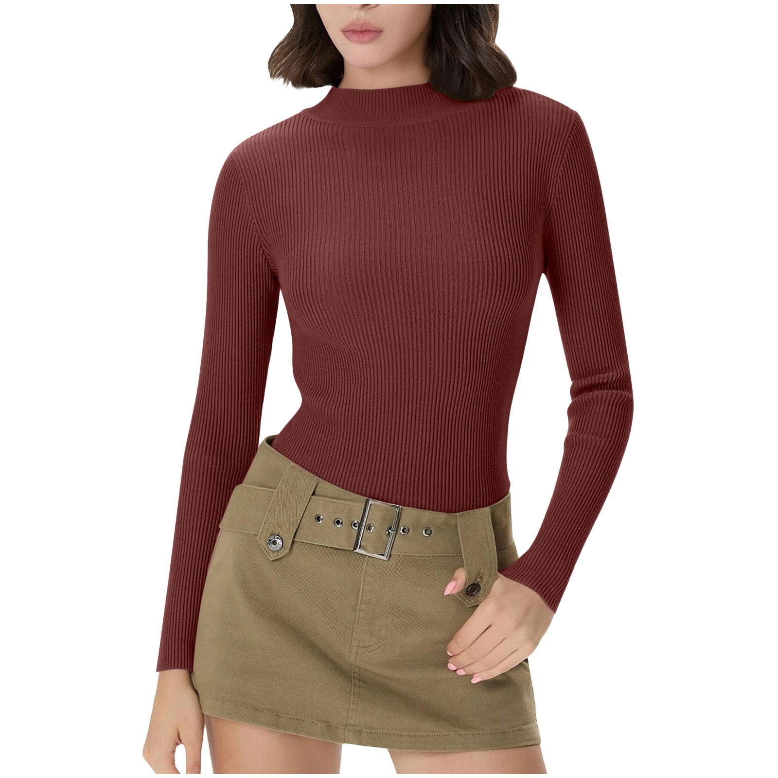 Craaazy Women's Casual Solid Color High Collar Long Sleeve Base Layer ...
