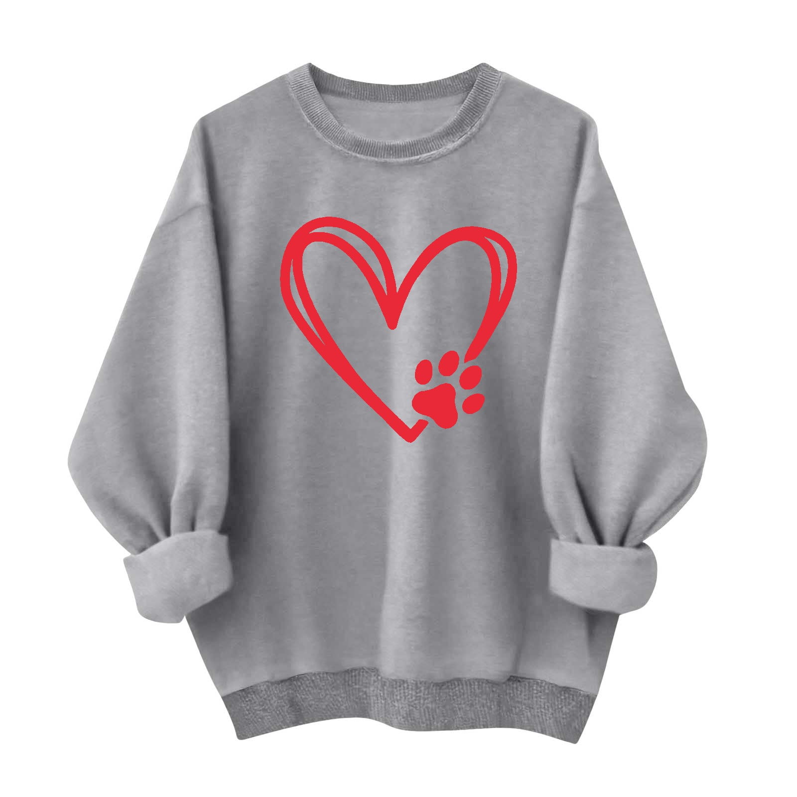 Craaazy Women's Casual Valentines Tops Love Heart Round Neck Long ...