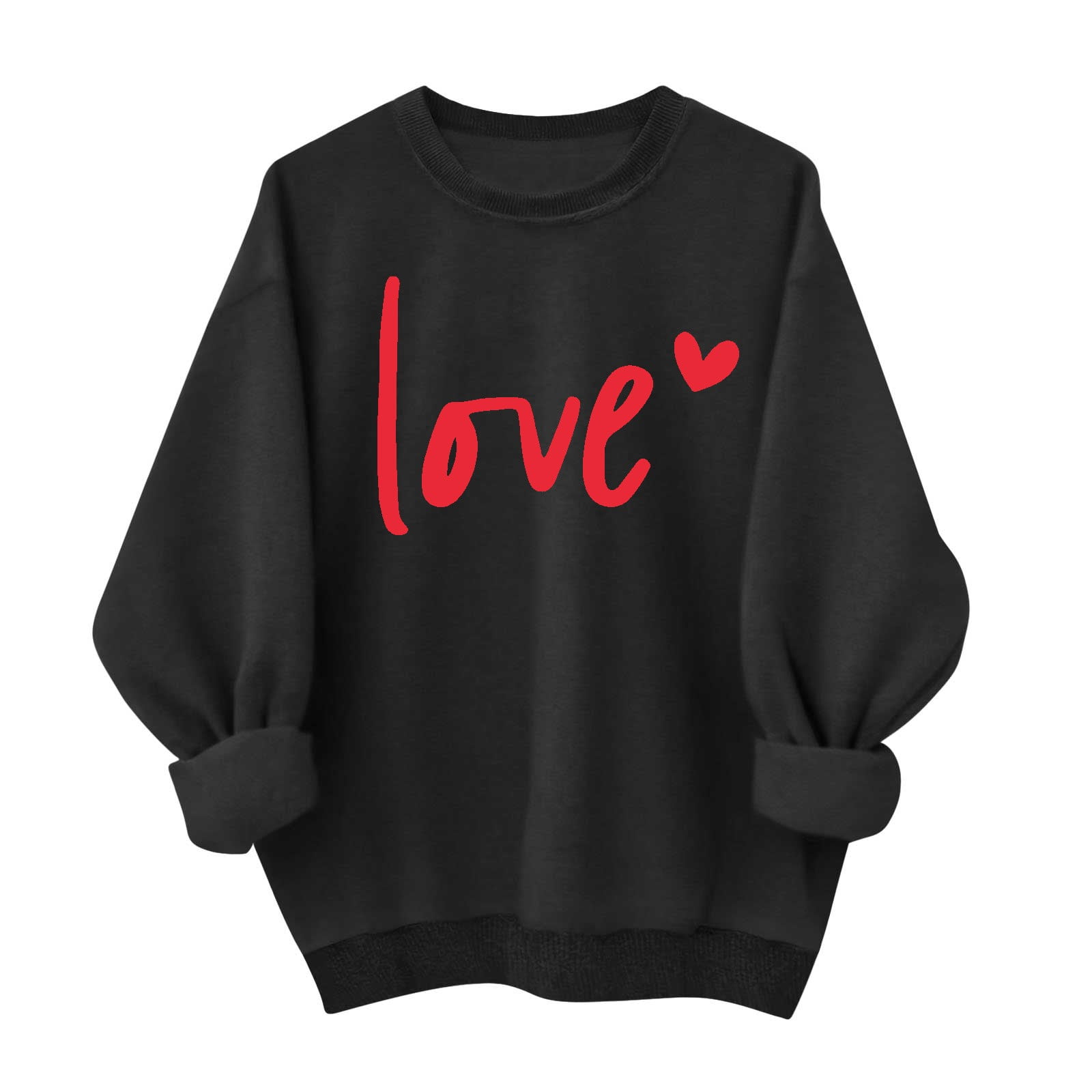 Craaazy Women's Casual Valentines Tops Love Heart Round Neck Long ...
