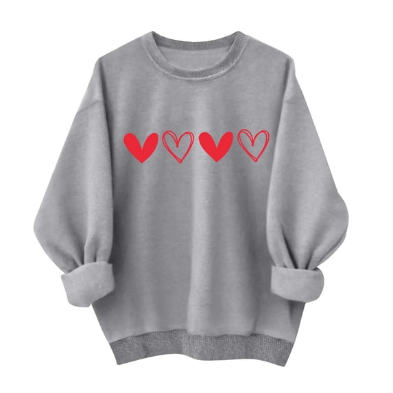 Craaazy Women's Casual Valentines Tops Love Heart Round Neck Long ...