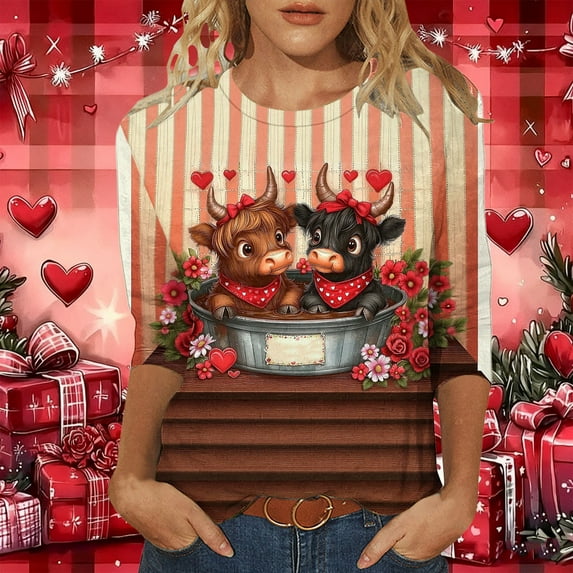 Craaazy Women's Charming Prints Valentines 3/4 Sleeve Shirts Gifts ...