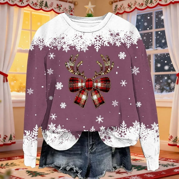 Craaazy Women's Christmas Fashion Casual Printed Round Neck Capless ...