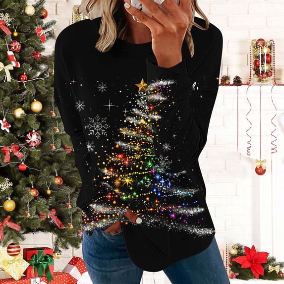 Craaazy Women's Christmas Long Sleeve Shirts Colorful Snowflake ...