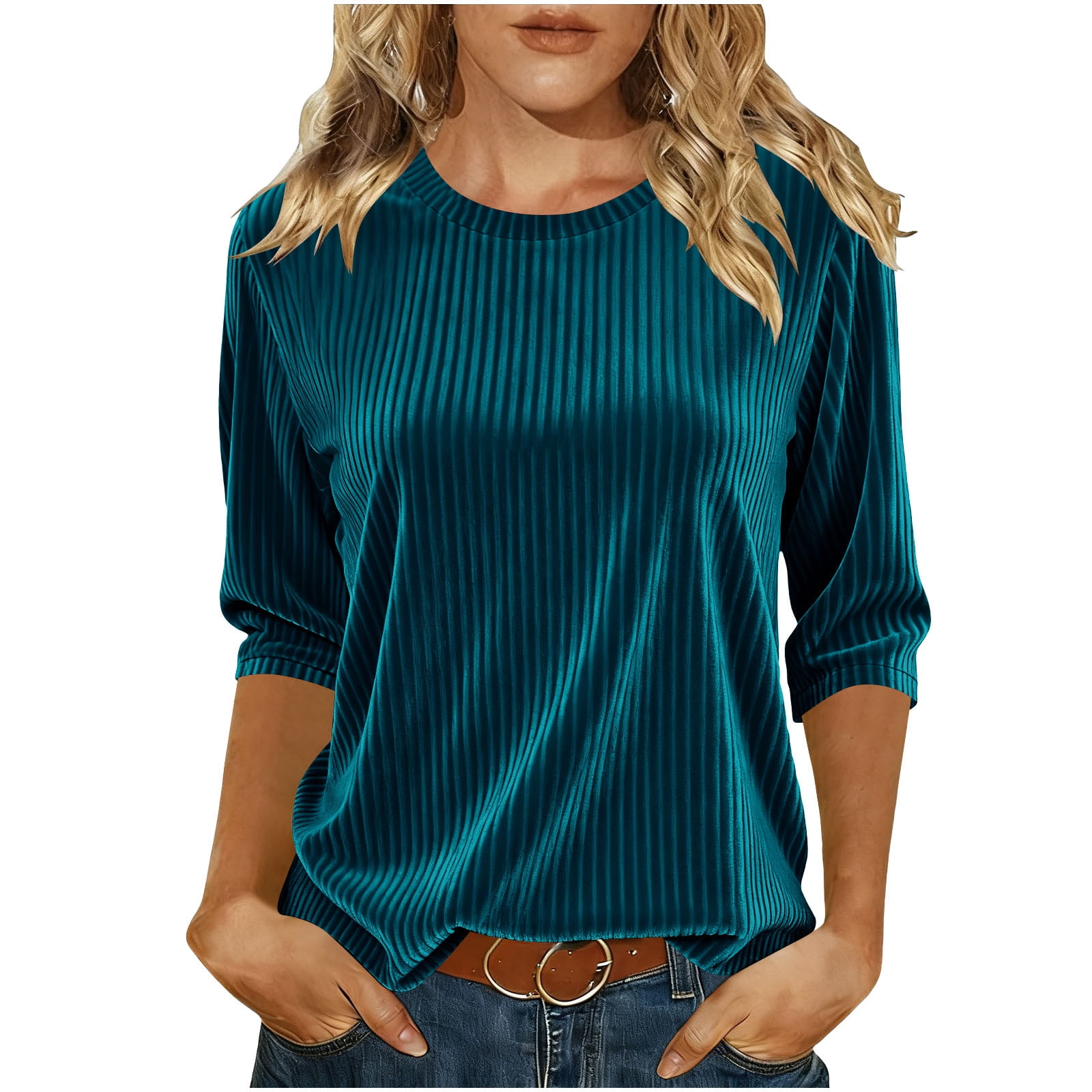 Craaazy Women's Comfortable 3/4 Sleeve Solid Color Velvet Tops Gifts ...