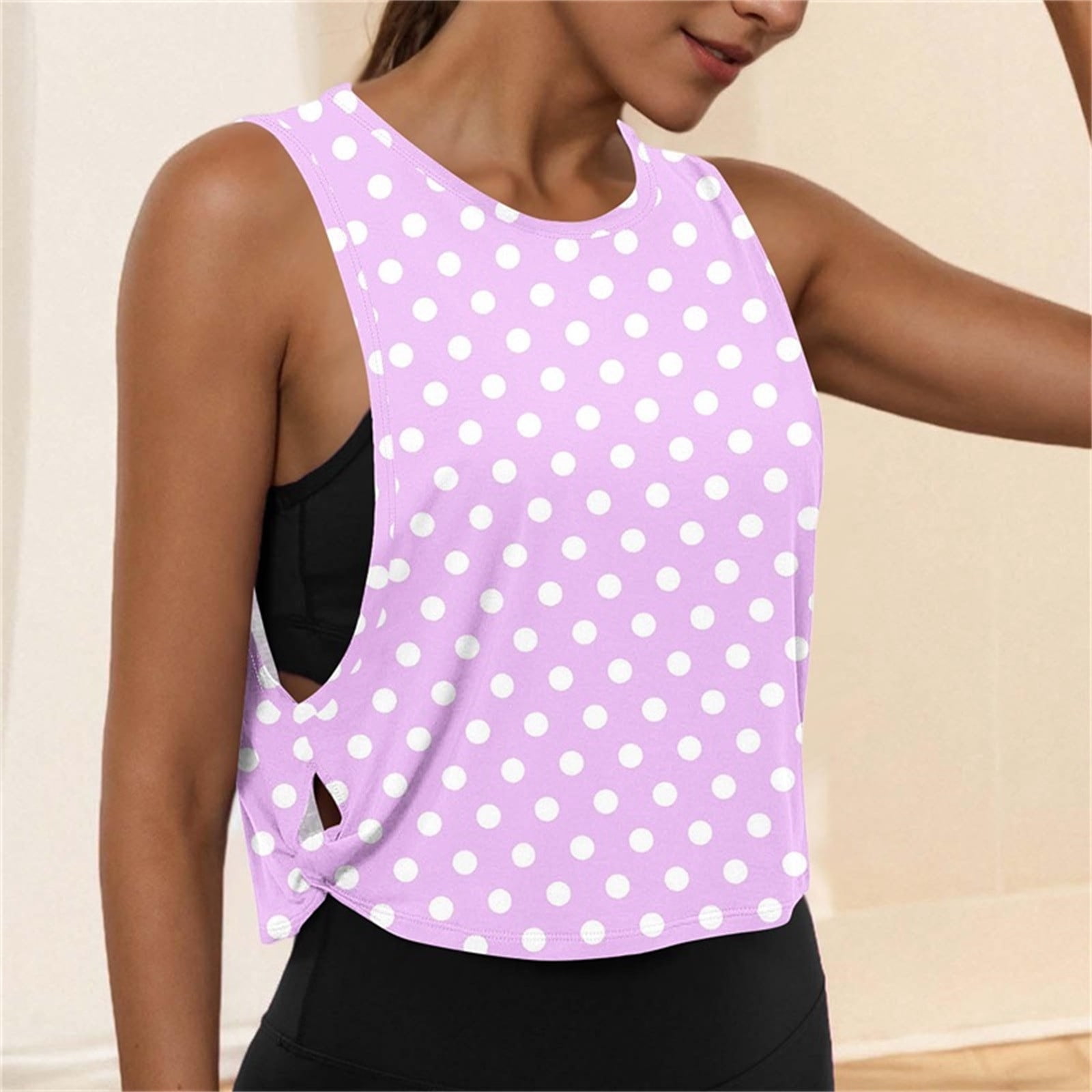 Craaazy Women's Comfy Loose Fit Polka Dot Print Sleeveless Round Neck ...